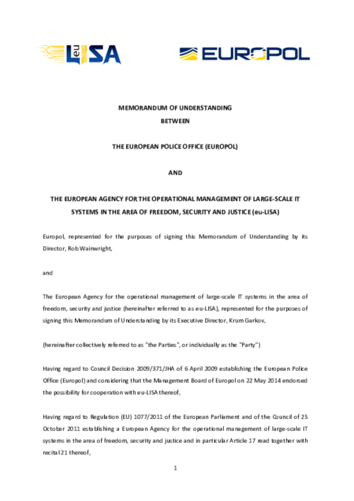 Memorandum of Understanding between Europol and eu-LISA | eu-LISA