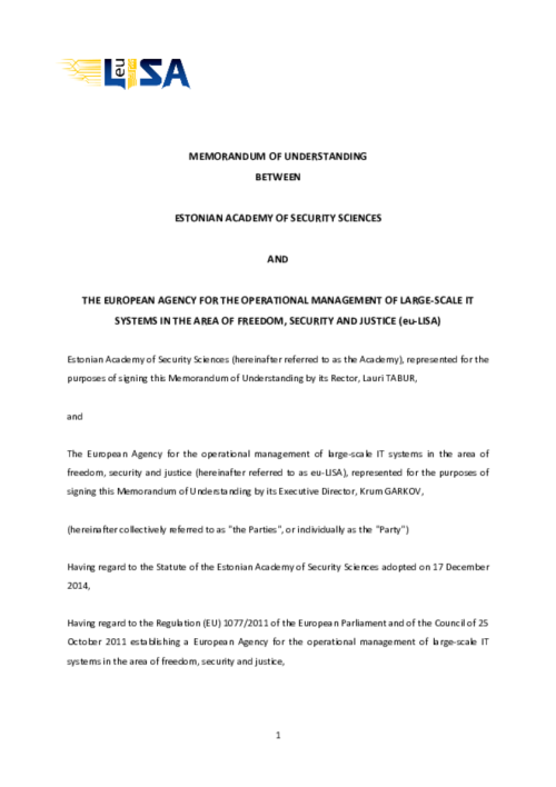 Memorandum of Understanding between EASS and eu-LISA | eu-LISA
