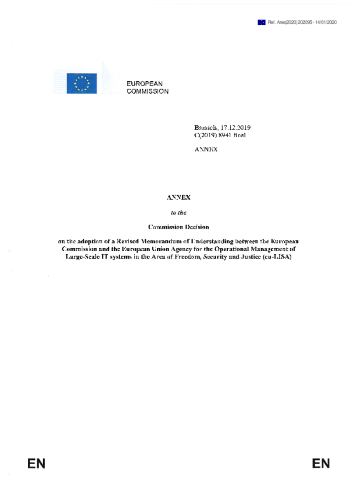 Memorandum of Understanding between European Commission and eu-LISA ...